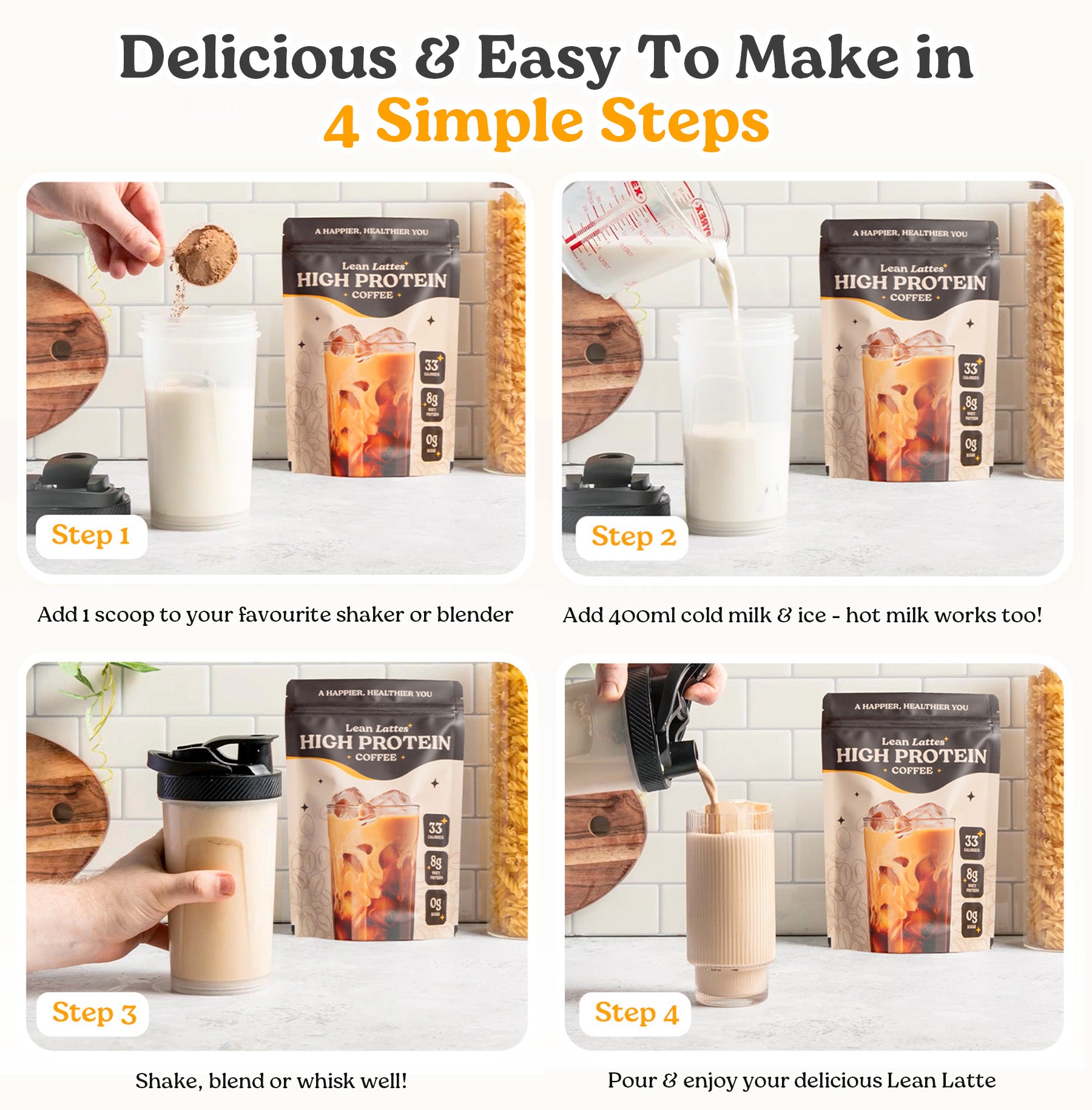 Lean Lattes High-Protein Coffee | 33 Calories | 0g Sugar
